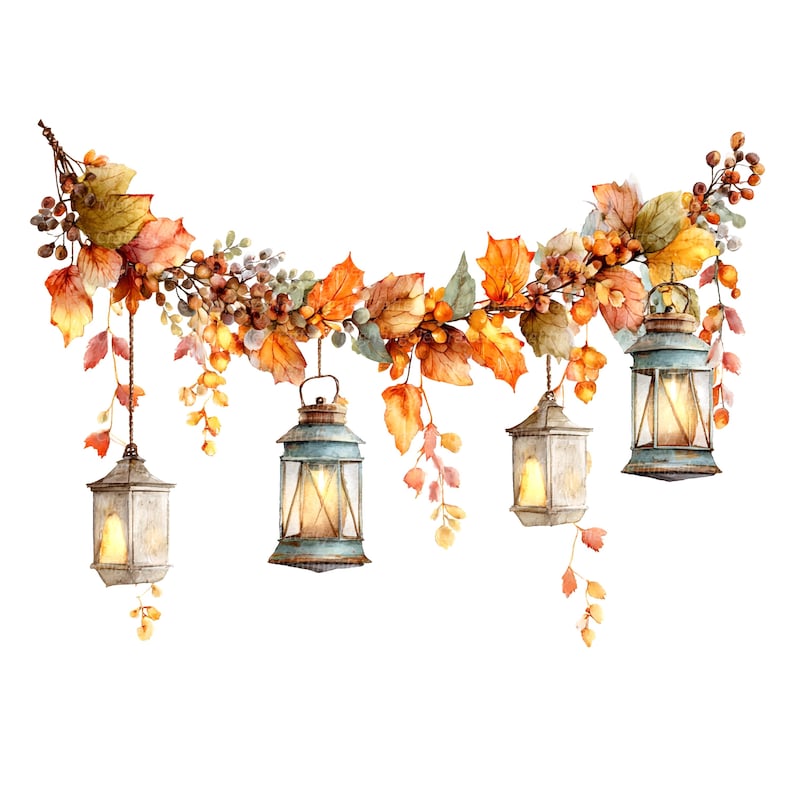12 Autumn Bunting Clipart, Party Garland Clipart, Printable Watercolor ...