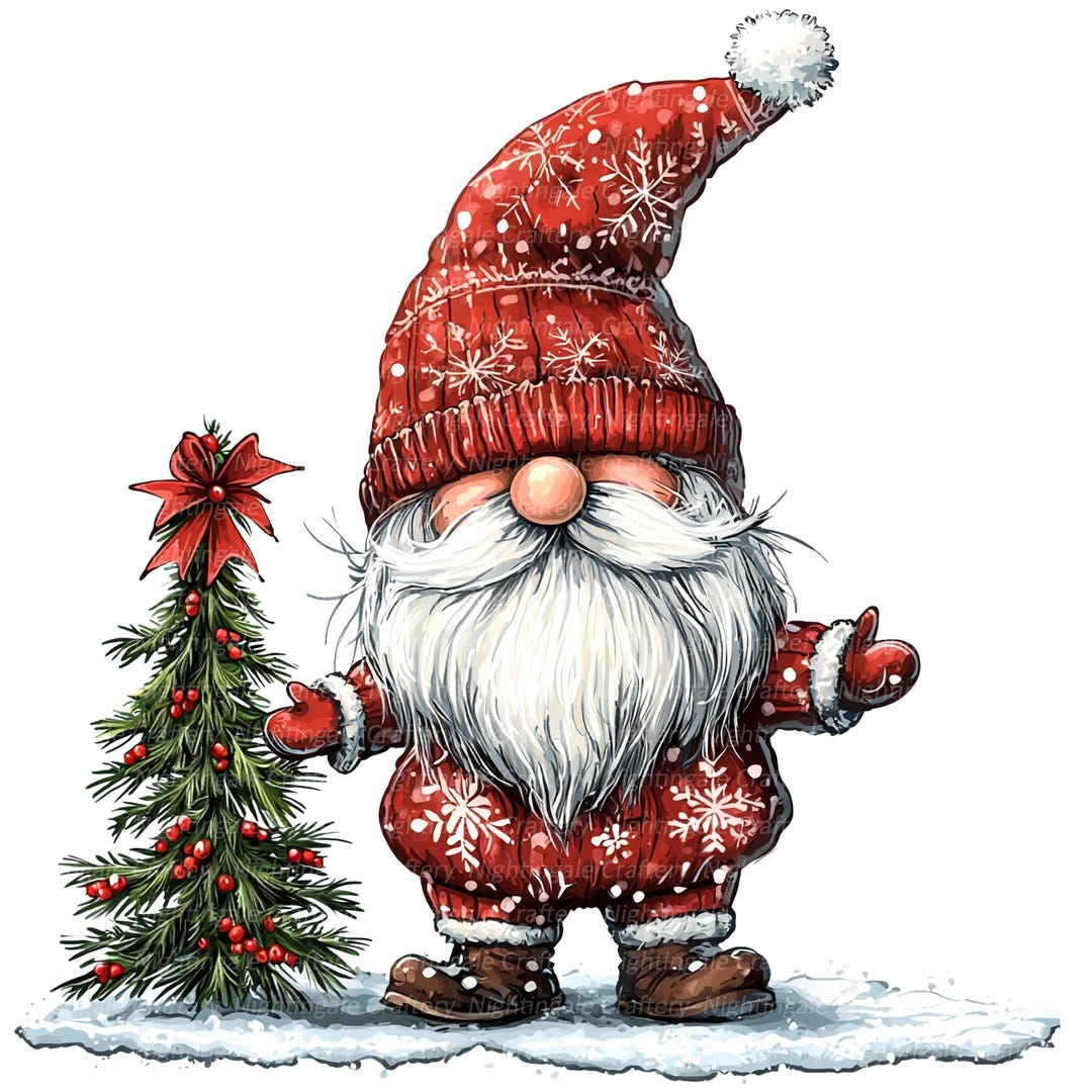 12 Festive Gnome, Christmas Gnome Clipart, Printable Watercolor Clipart ...