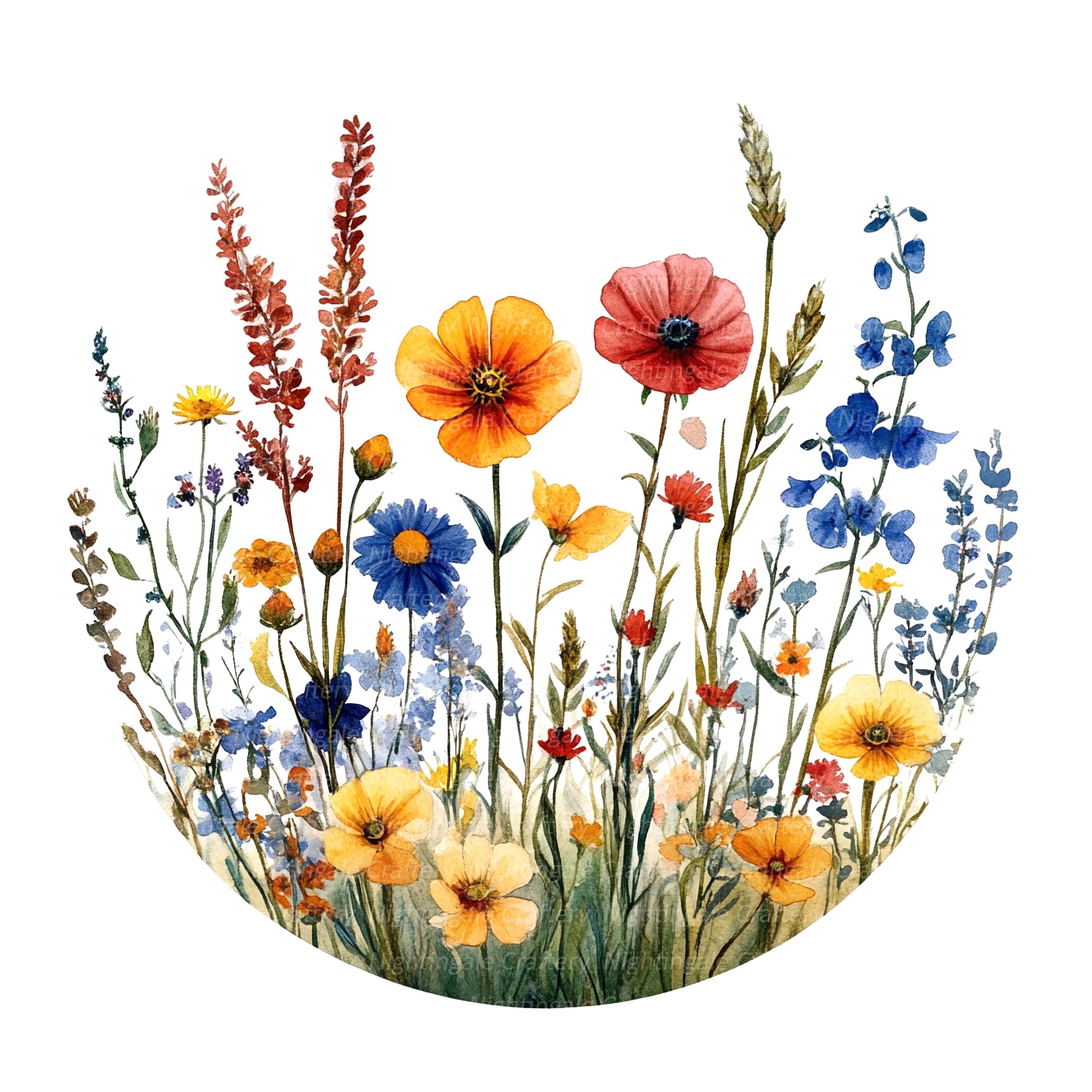 10 Wildflower Circular Decor Clipart, Flowers Wreath, Printable ...