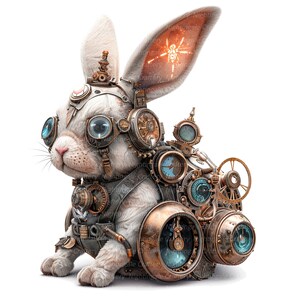 12 Steampunk Bunny Clipart, Steampunk Rabbit, Printable Watercolor ...