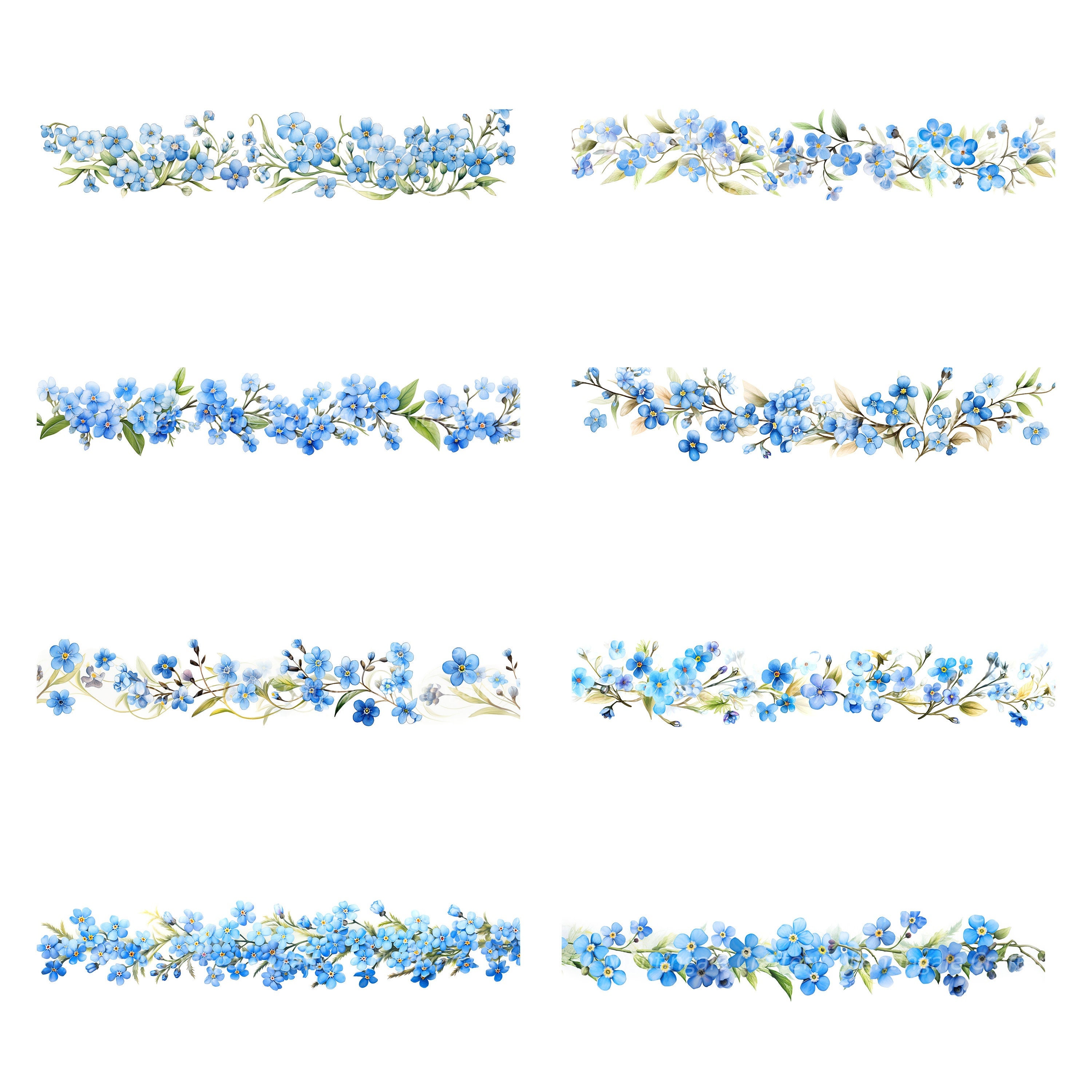 Floral Border Forget Me Not Border Digital Clipart - Etsy