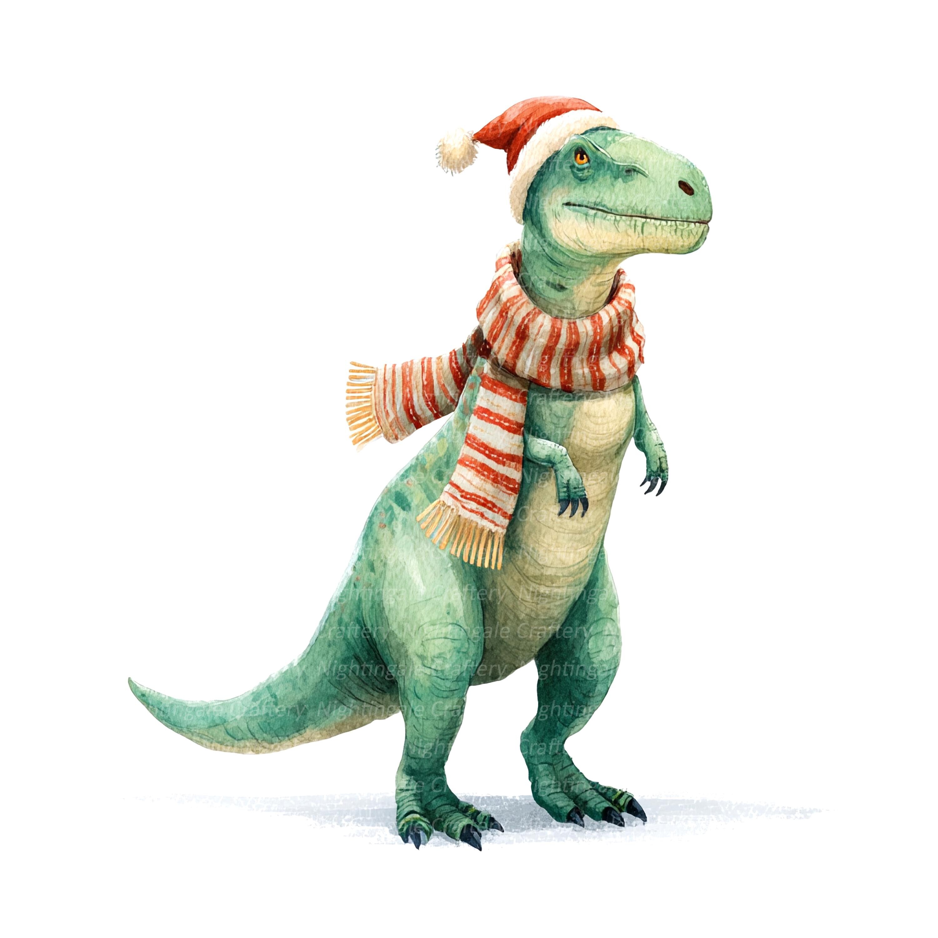 9 Christmas Dinosaur Clipart, Christmas Card, Printable Watercolor ...