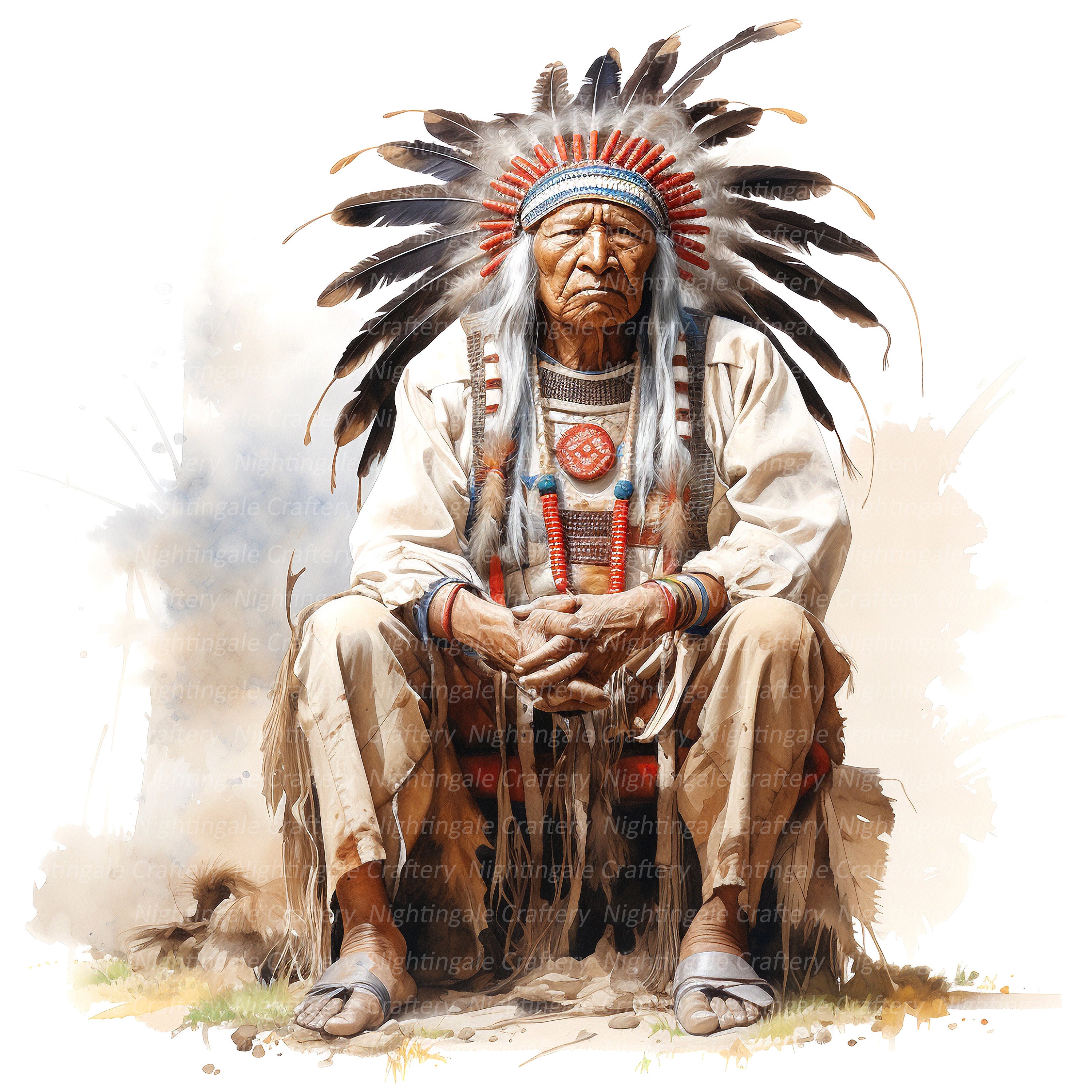 12 Native American Indian Shaman Clipart, Printable Watercolor Clipart ...