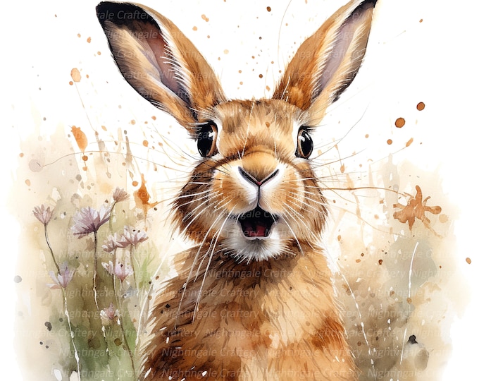 12 Hare Clipart | Happy Hares | Printable Watercolor Clipart Rabbit ...