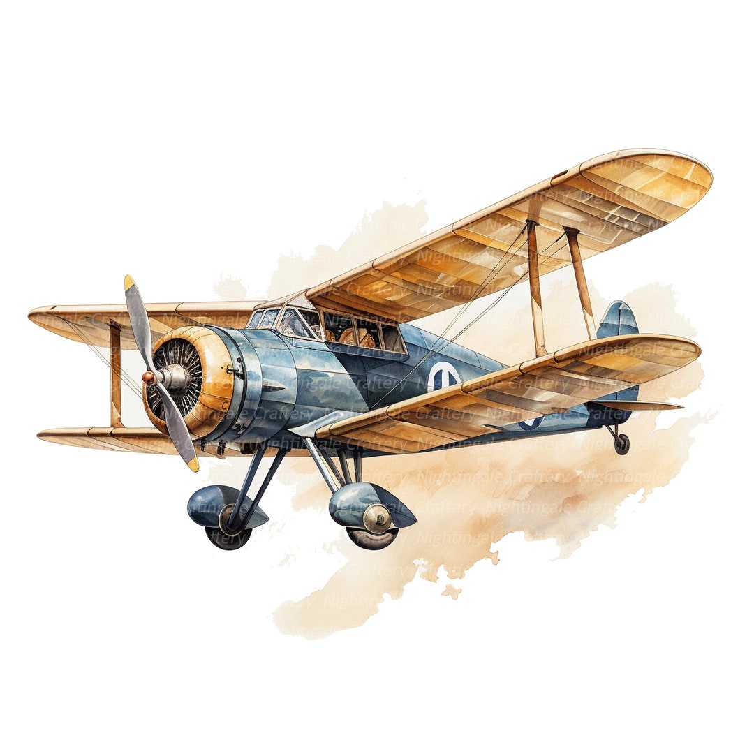 9 Vintage Planes Clipart, Antique Plane, Printable Watercolor Clipart ...