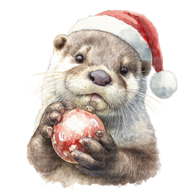 10 Christmas Otter Clipart, Christmas Animals, Printable Watercolor ...