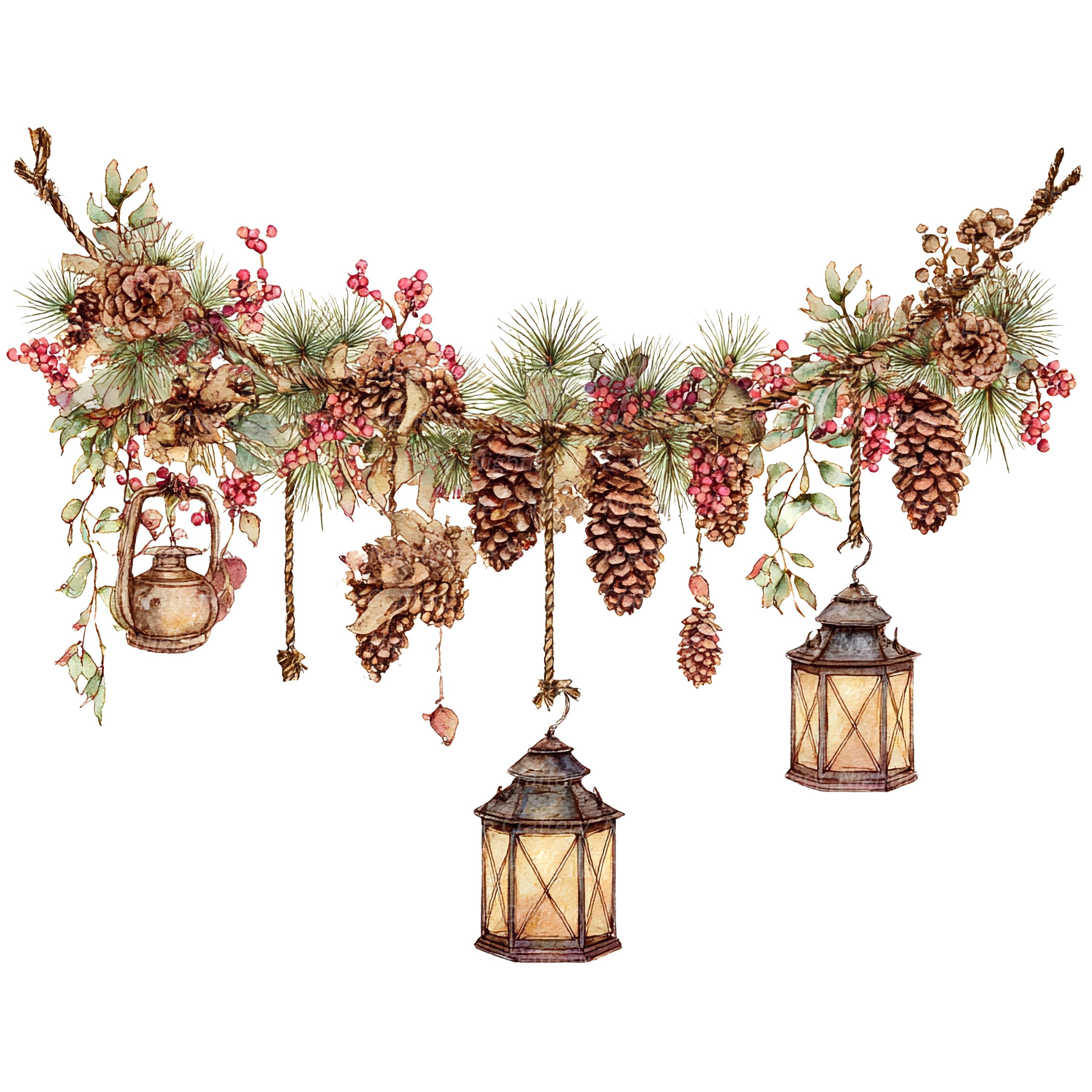 12 Autumn Bunting Clipart, Christmas Garland Clipart, Printable ...