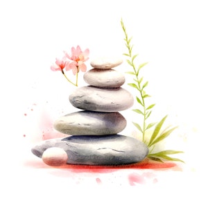 14 Zen Stones Clipart, Meditation Stones, Printable Watercolor Clipart ...