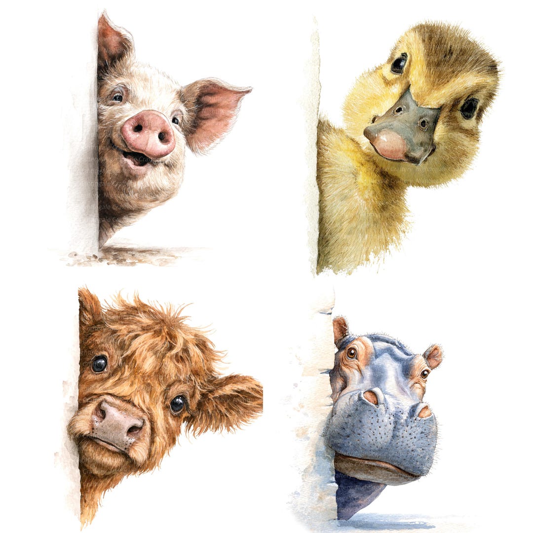 20 Peeking Animals Clipart, Cute Animals, Printable Watercolor Clipart ...