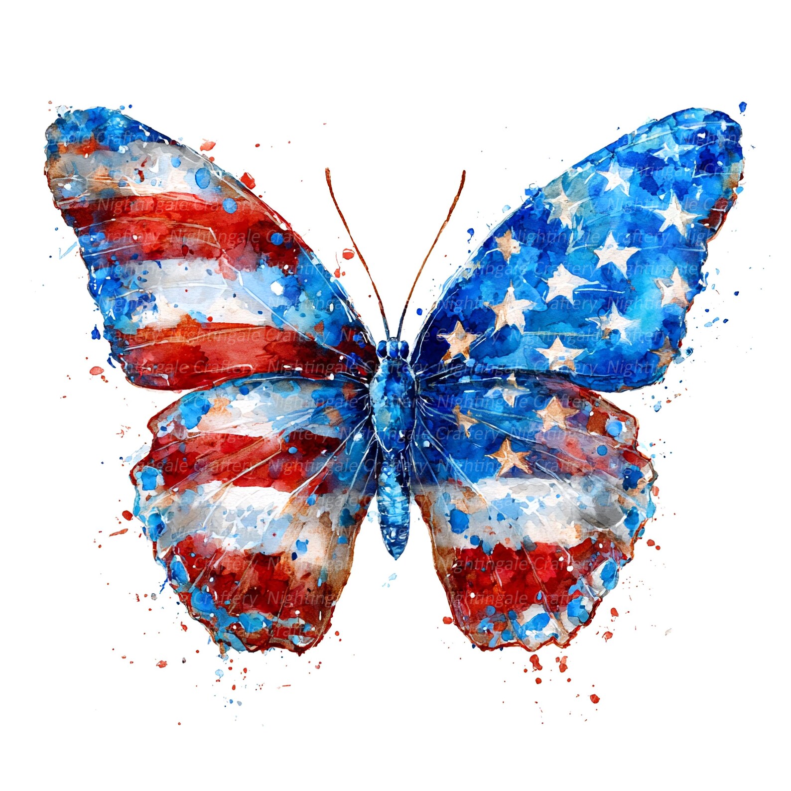 10 Patriotic Butterfly, USA Flag Clipart, Printable Watercolor Clipart ...