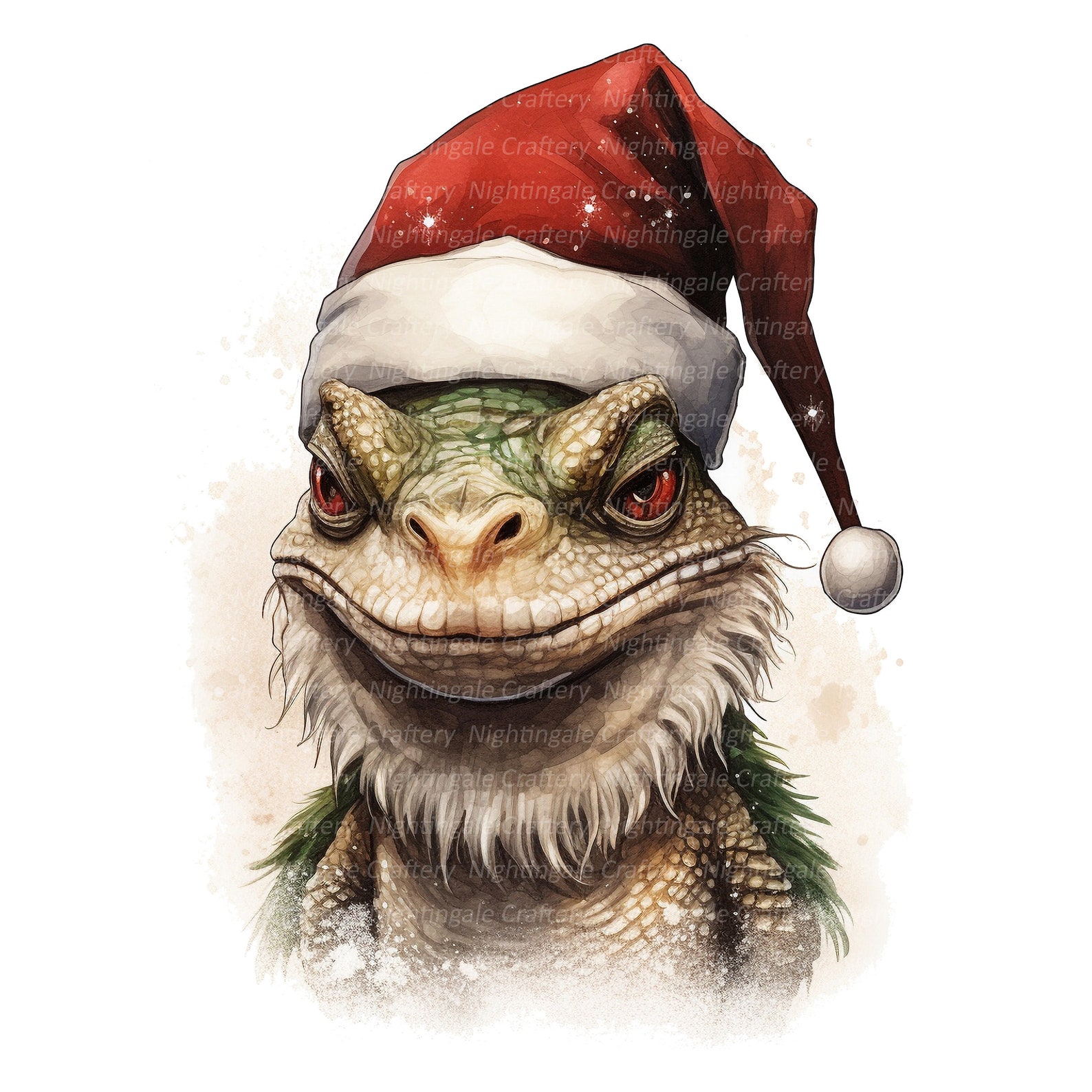 12 Lizard With Santa Hat Clipart, Grumpy Lizard, Printable Watercolor ...