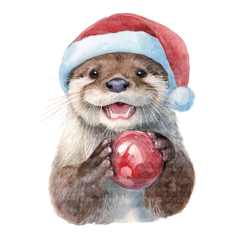 10 Christmas Otter Clipart, Christmas Animals, Printable Watercolor ...