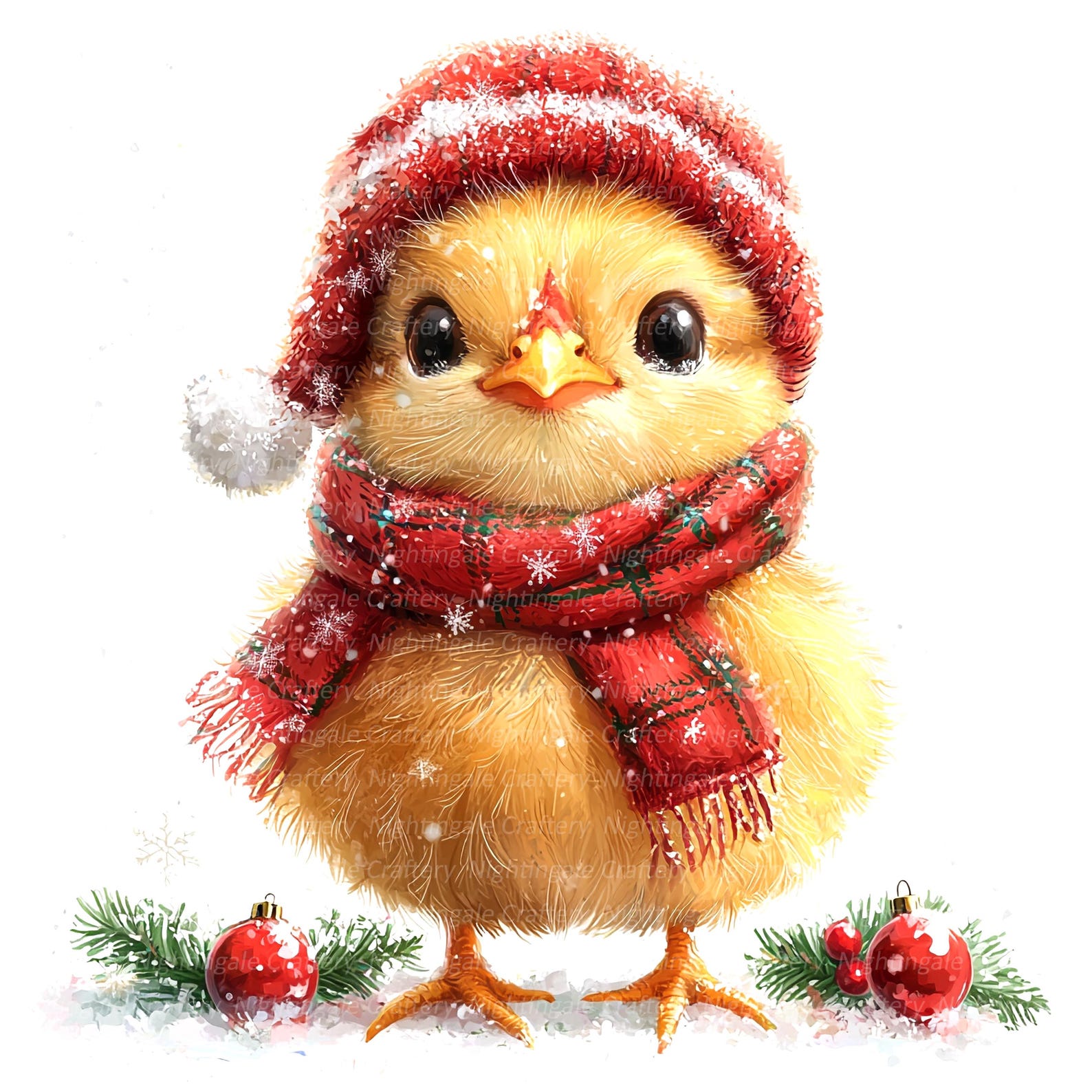 10 Christmas Chick Clipart, Christmas Card, Printable Watercolor ...