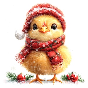 10 Christmas Chick Clipart, Christmas Card, Printable Watercolor ...