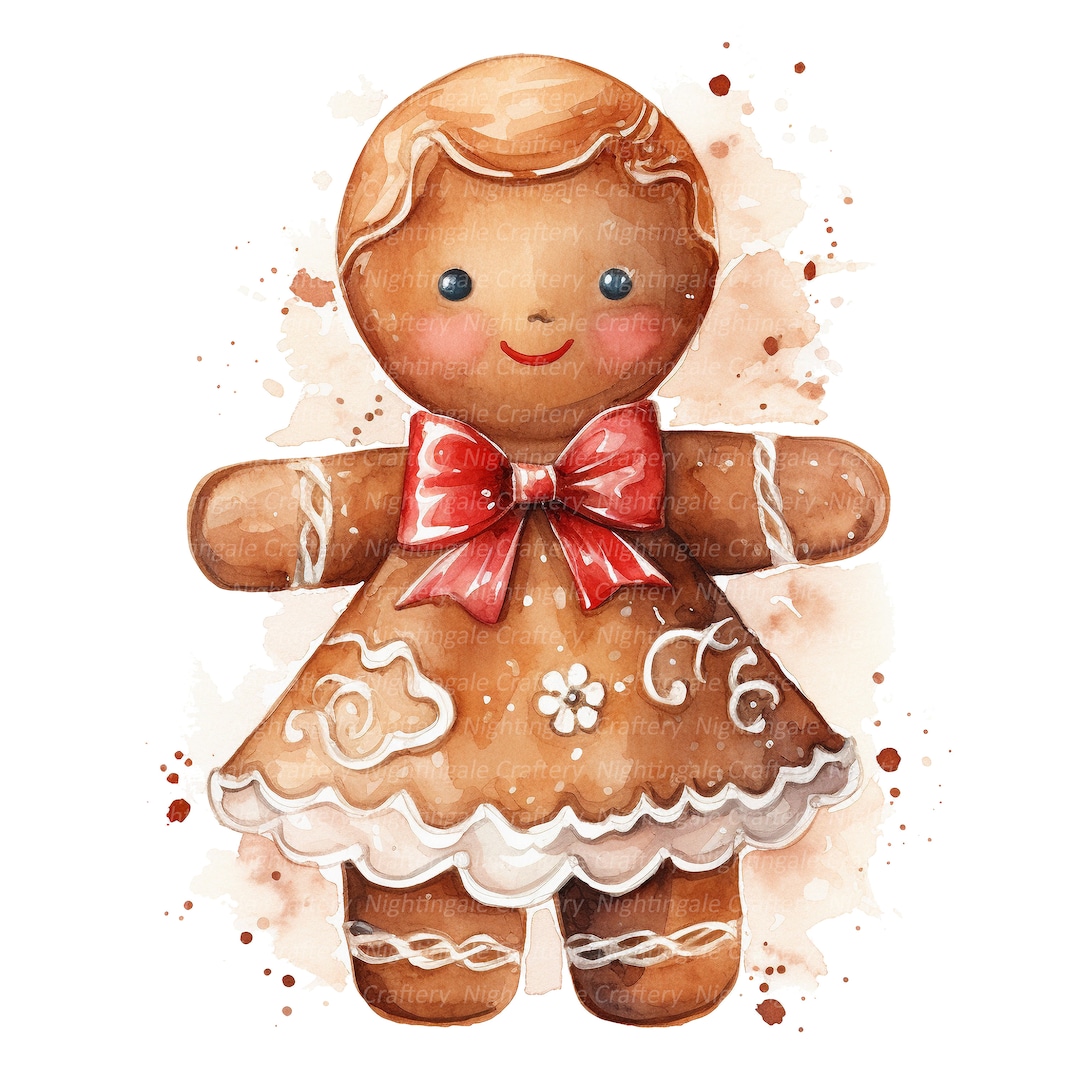 14 Gingerbread Girl Clipart, Christmas Clipart, Printable Watercolor ...