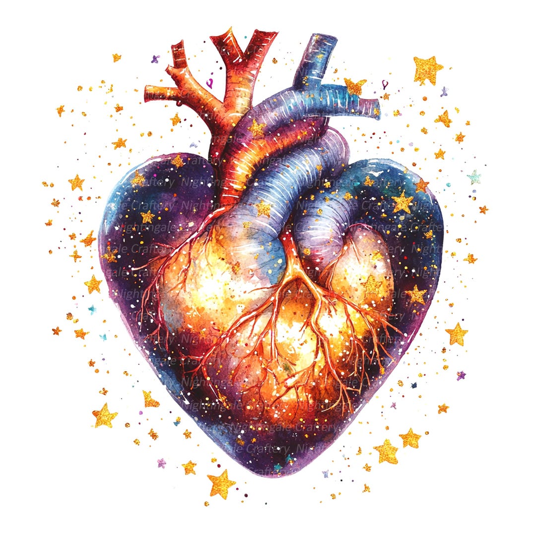 10 Abstract Human Heart Clipart, Enchanted Heart, Printable Watercolor ...