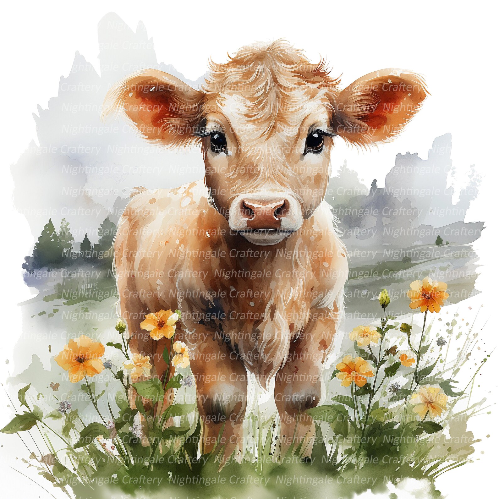 Cow Calf Clipart, Farm Clipart, Printable Watercolor Clipart, 10 High ...