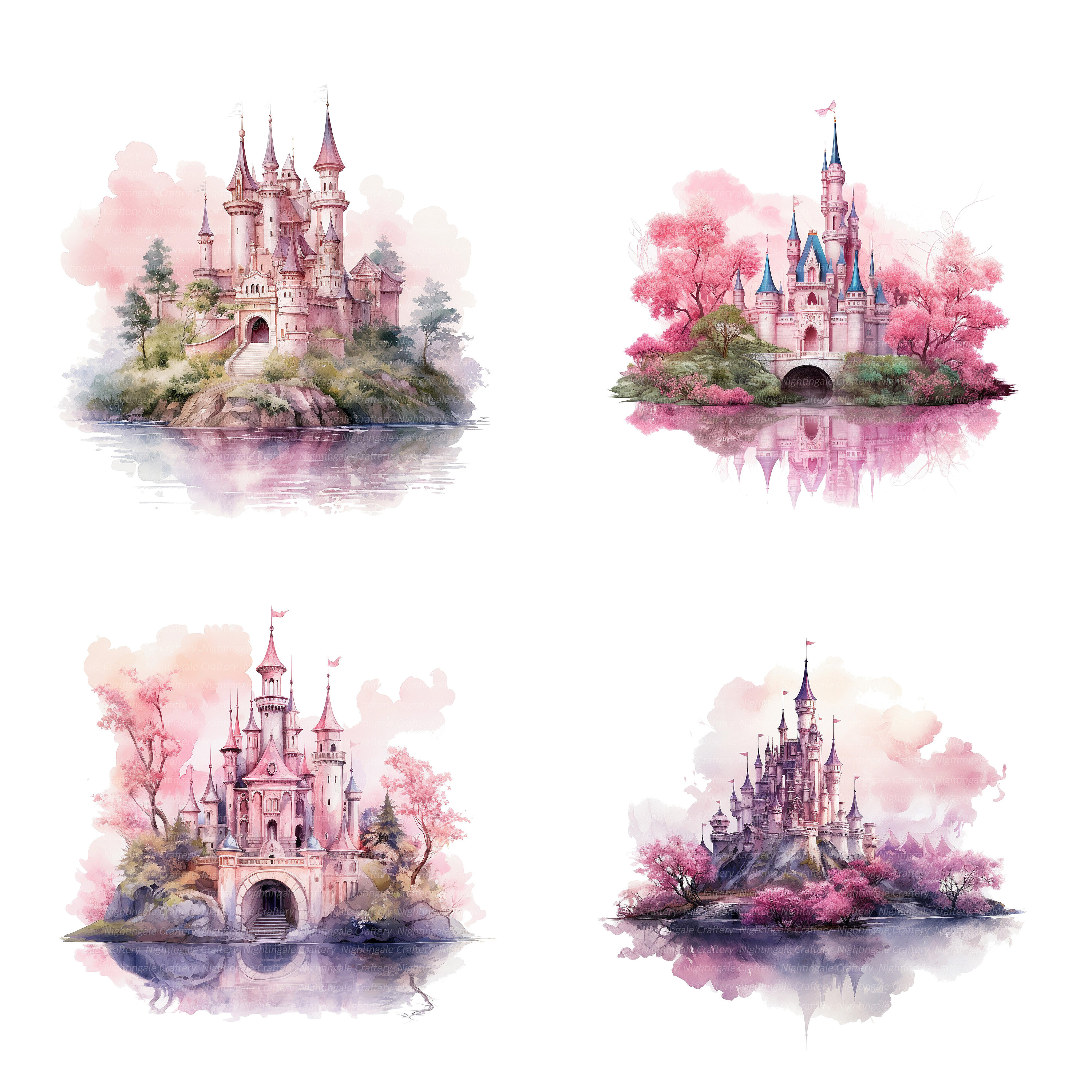 20 Princess Castle Set 2 Clipart, Printable Watercolor Clipart, High ...