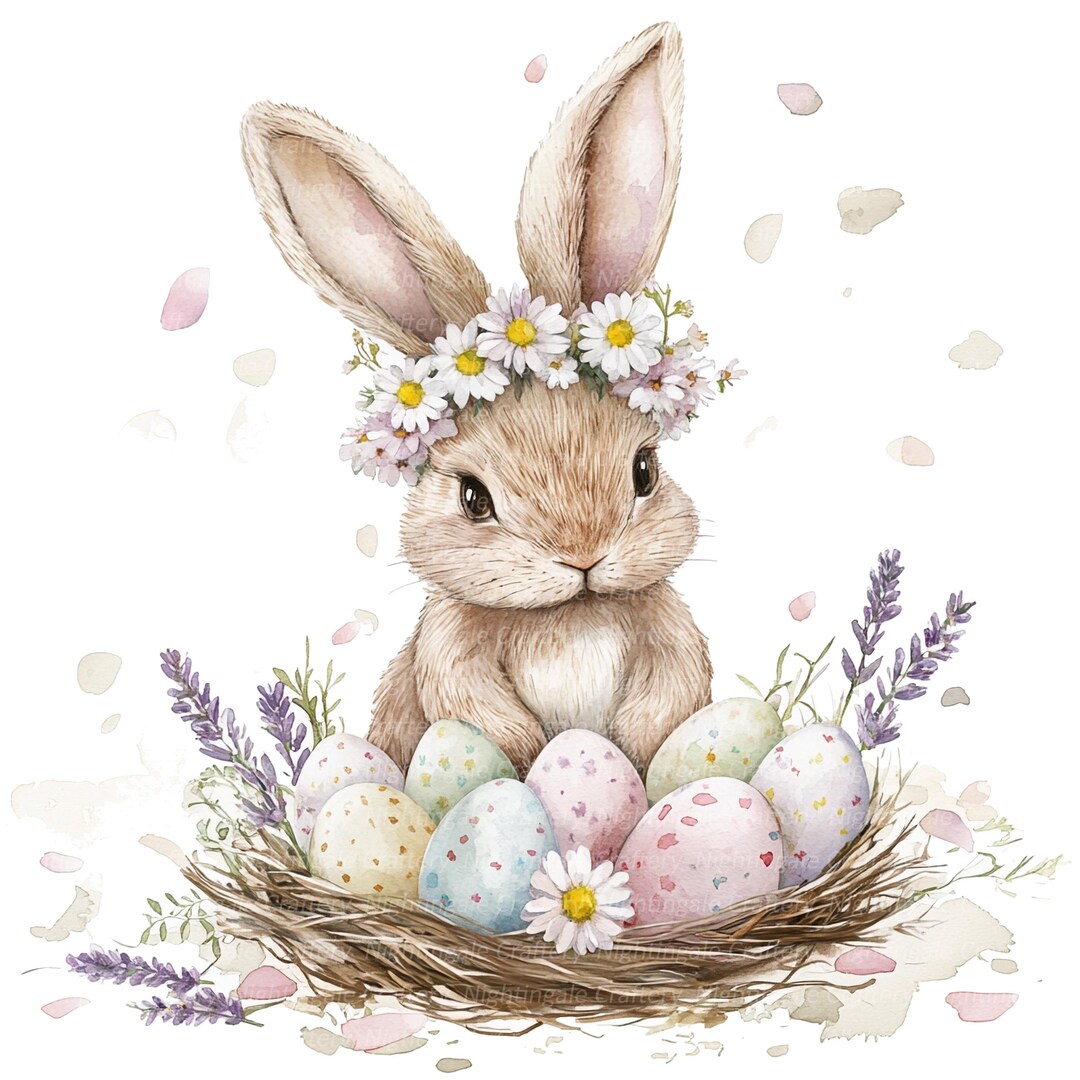 8 Easter Bunny Eggs Clipart 4, Easter Clipart, Printable Watercolor ...