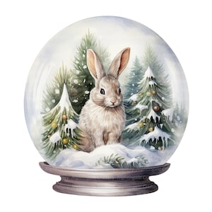 11 Bunny Christmas Snow Globe Clipart, Christmas Snowglobe, Christmas ...