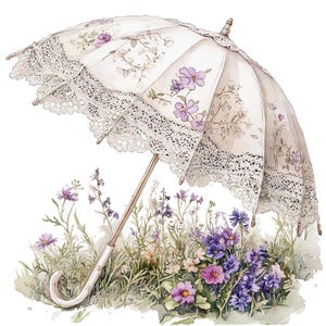 11 Floral Umbrella Clipart, Victorian Umbrella, Printable Watercolor ...