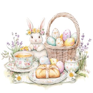 12 Easter Clipart, Spring Tea Party Clipart, Printable Watercolor ...