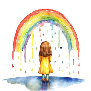 11 Girl and Rainbow Clipart, Nursery Rainbow, Printable Watercolor ...