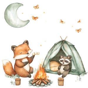 8 Animals Camping Clipart, Nursery Clipart, Printable Watercolor ...