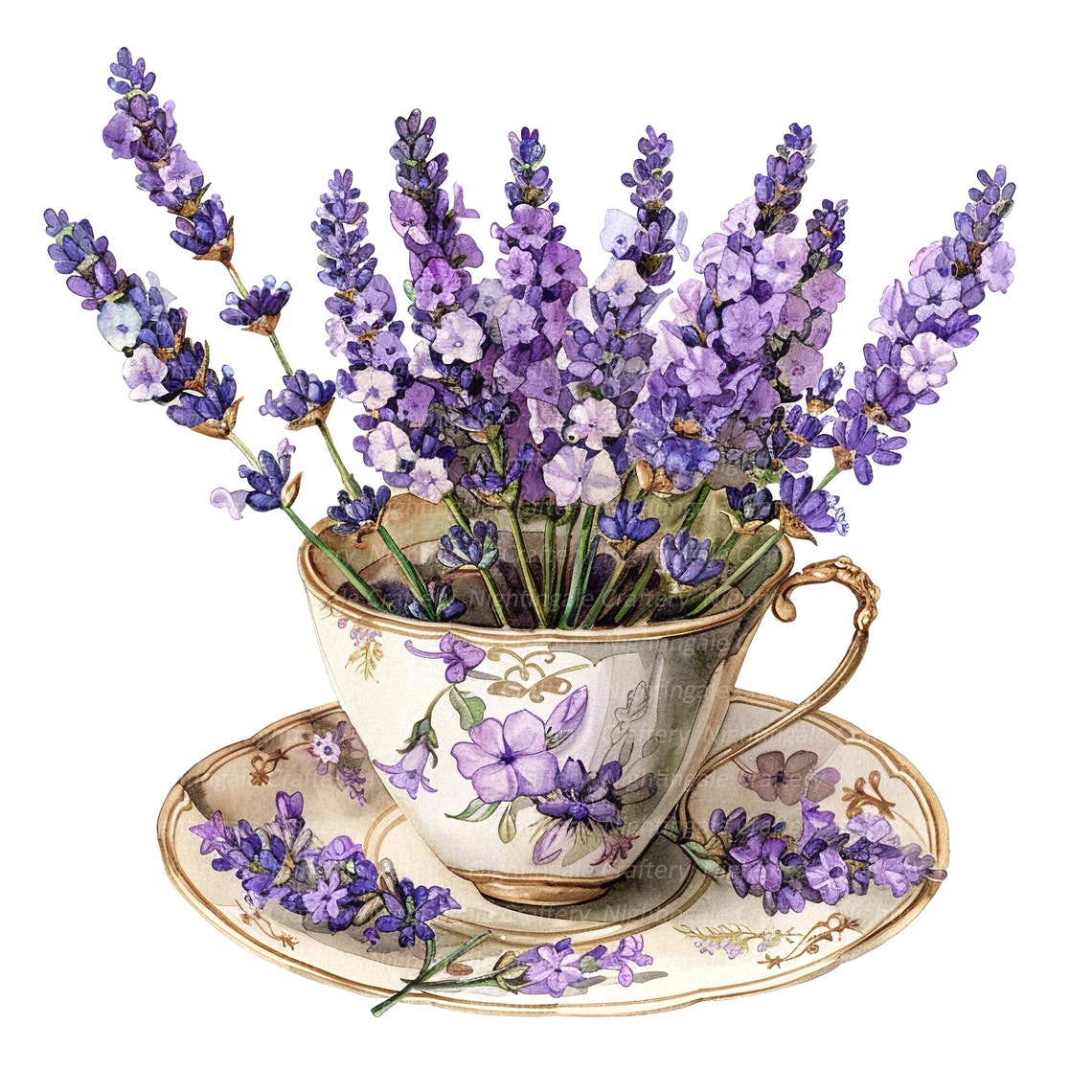10 Lavender in Tea Cup Clipart, Floral Tea Cup, Printable Watercolor ...