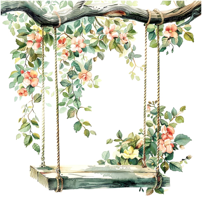 12 Floral Swing Clipart Set 2, Flower Swing, Printable Watercolor ...
