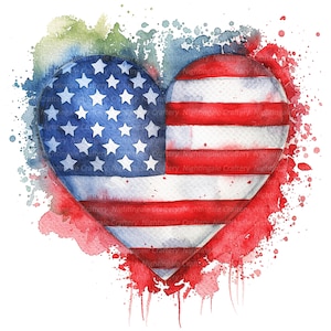 10 USA Flag Heart Clipart, USA Flag Clipart, Printable Watercolor ...