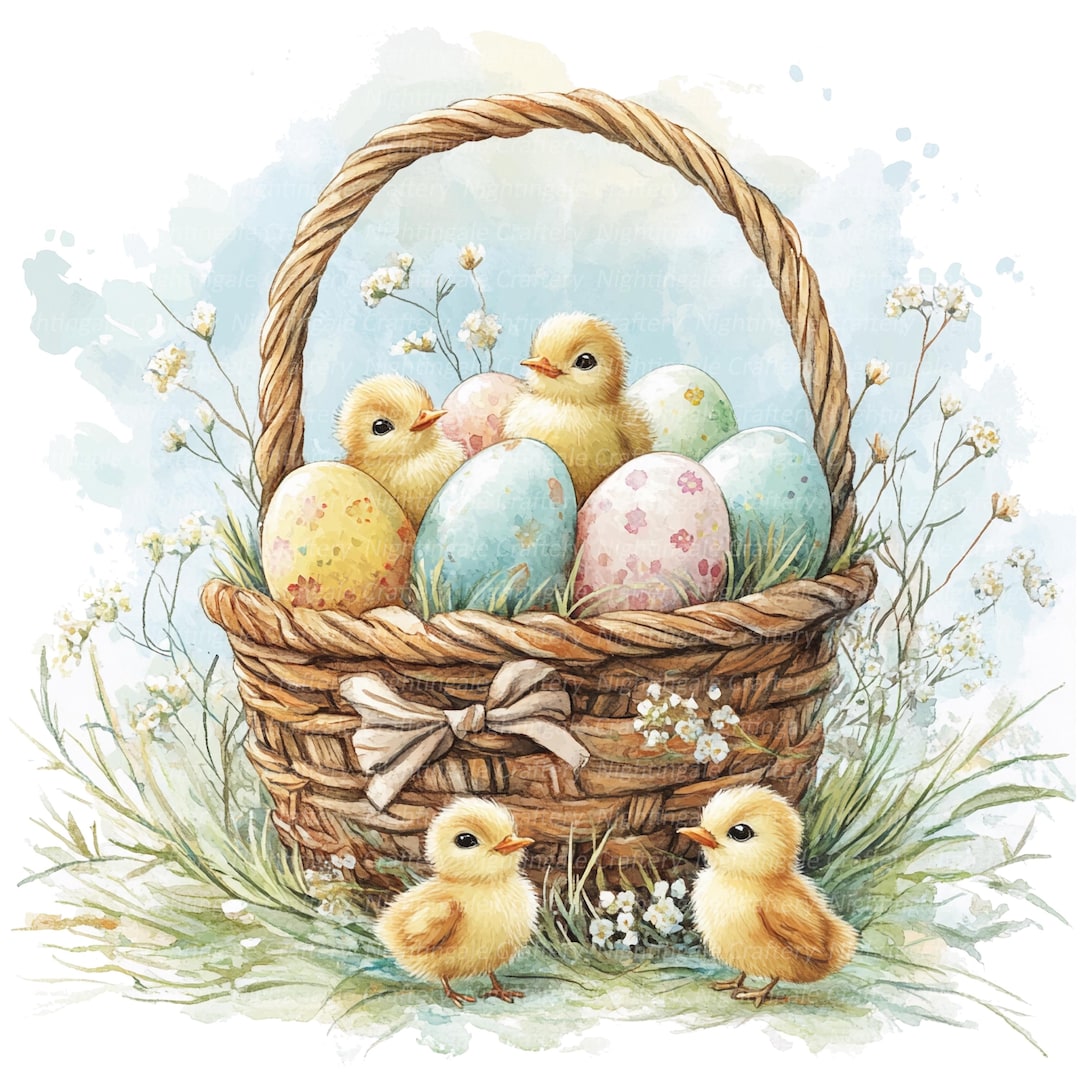 11 Easter Basket Clipart, Easter Chicks Clipart, Printable Watercolor ...