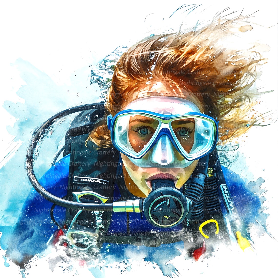 10 Woman Diving Clipart, Scuba Diving Clipart, Printable Watercolor ...