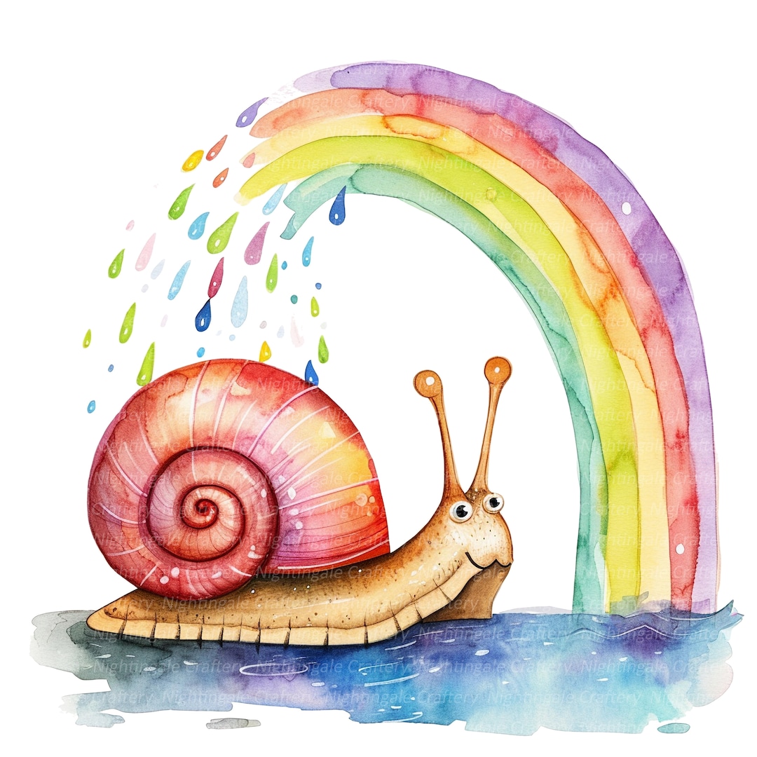 9 Snail and Rainbow Clipart, Nursery Rainbow, Printable Watercolor ...