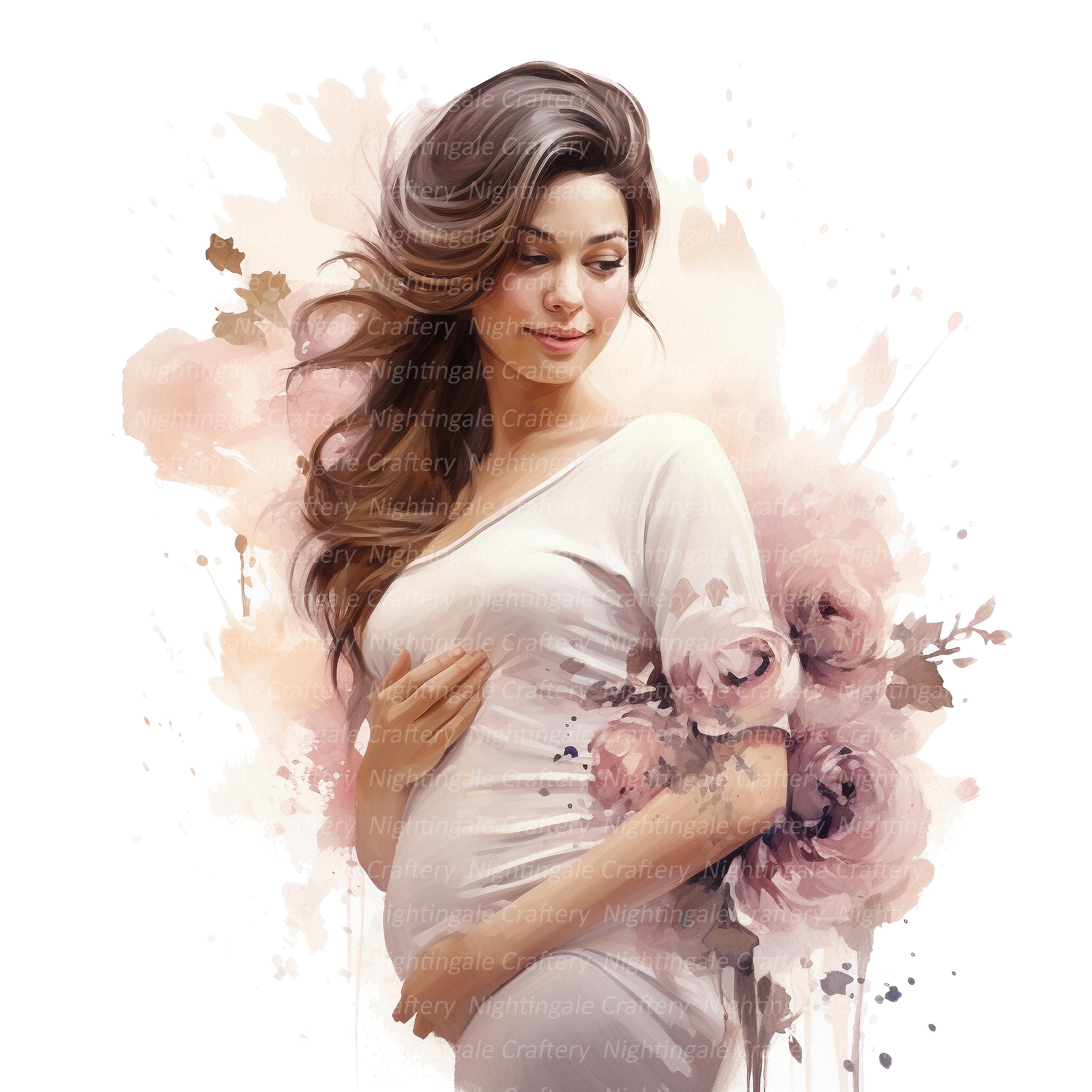 14 Happy Woman Pregnant Clipart, Pregnancy, Printable Watercolor ...