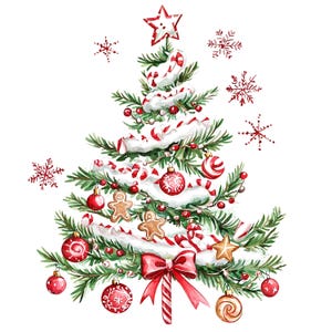 8 Candy Christmas Tree Clipart, Printable Watercolor Clipart, High ...