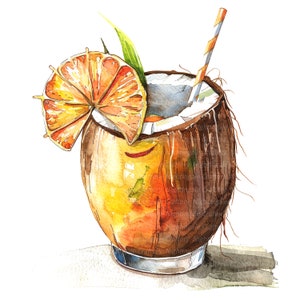 10 Beach Cocktails Clipart, Coconut Cocktails, Printable Watercolor ...