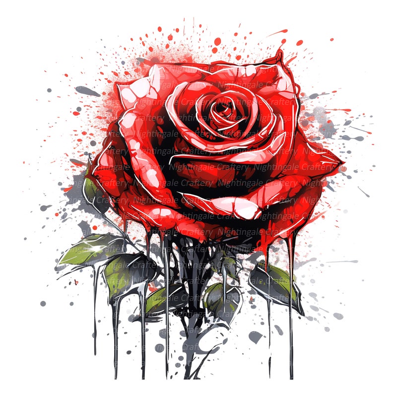 12 Graffiti Roses Clipart, Abstract Roses, Red Rose, Watercolor Clipart ...