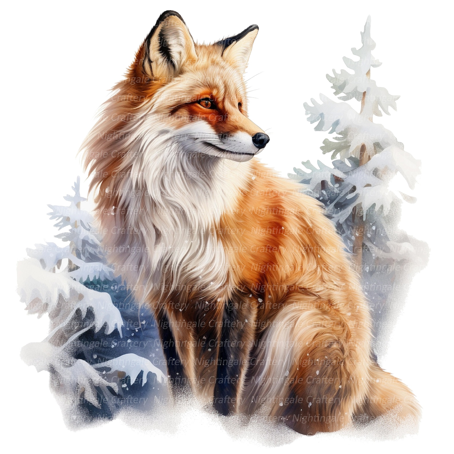 12 Fox in Winter Clipart, Printable Watercolor Clipart, High Quality ...