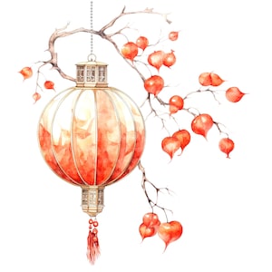 14 Floral Chinese Lantern Clipart, Lamp, Printable Watercolor Clipart ...