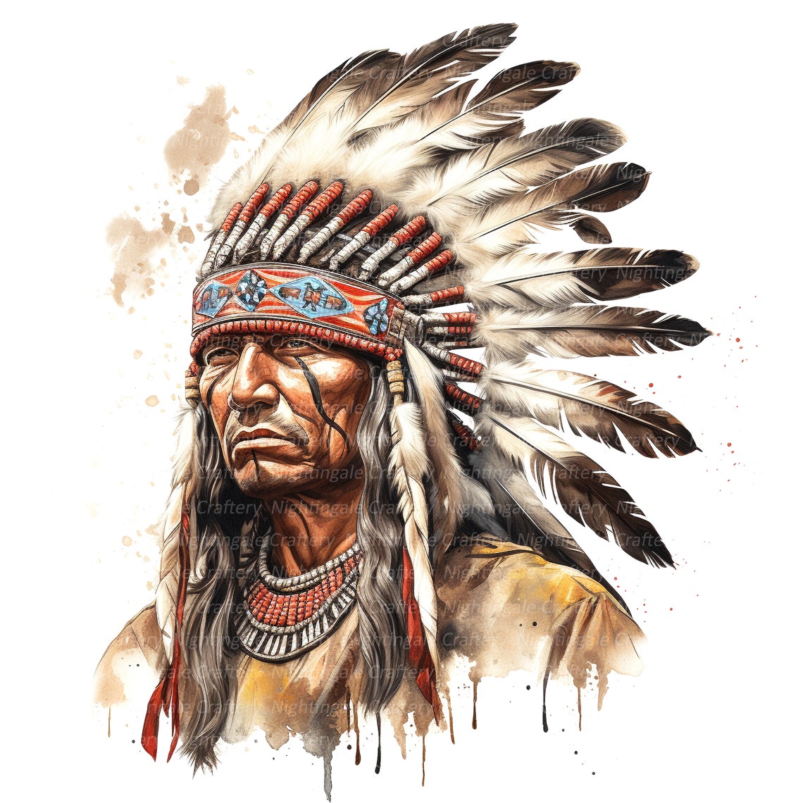 12 Native American Indian Chief Clipart, Printable Watercolor Clipart ...