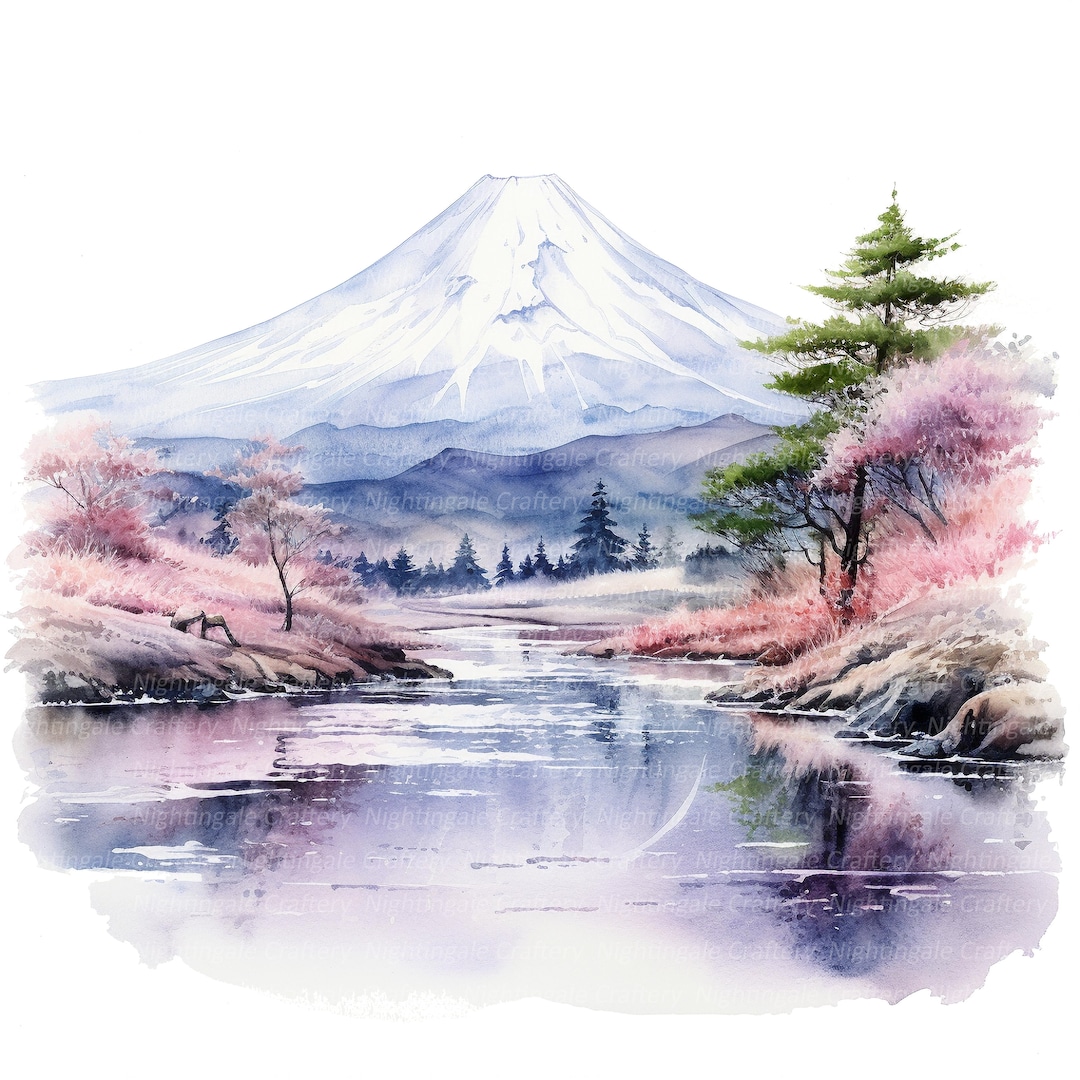 12 Fuji Volcano Landscape Clipart, Printable Watercolor Clipart, High ...
