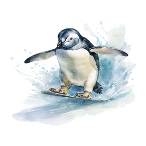 10 Surfing Penguin Clipart, Attractive Penguin, Printable Watercolor ...