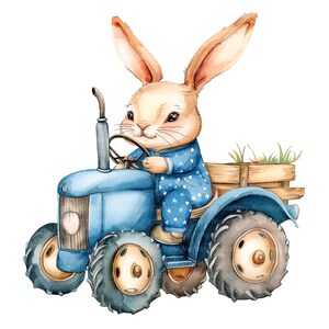 10 Bunny With Tractor Clipart, Bunny Farmer, Printable Watercolor ...