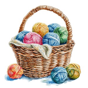 12 Knitting Basket Clipart, Knitting Clipart, Printable Watercolor ...