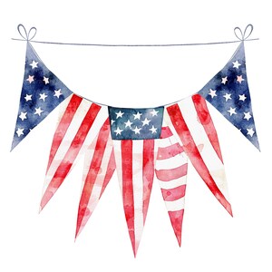 10 USA Flag Clipart, Patriotic Bunting Clipart, Printable Watercolor ...