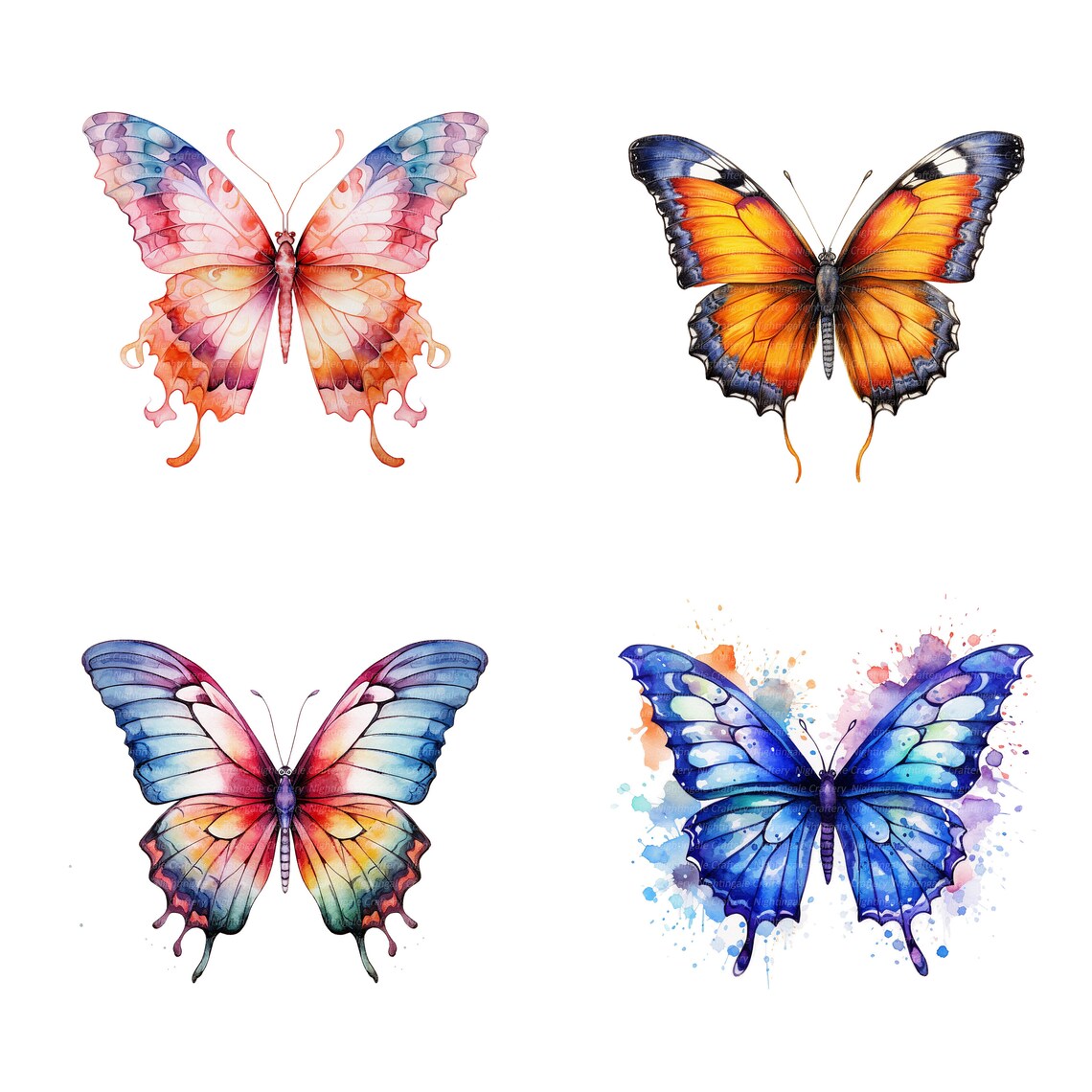 20 Colorful Butterfly Clipart, Printable Watercolor Clipart, High ...