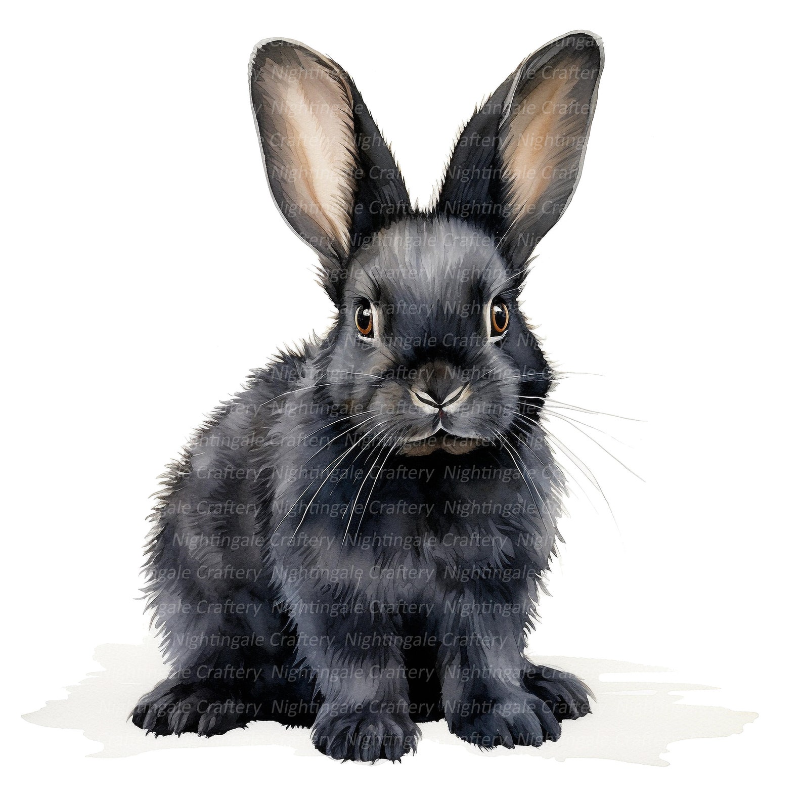 10 Black Bunny Clipart, Black Rabbit Clipart, Printable Watercolor ...