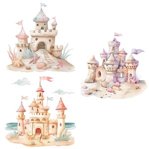 14 Beach Sandcastle Clipart, Cartoon Castle, Printable Watercolor ...