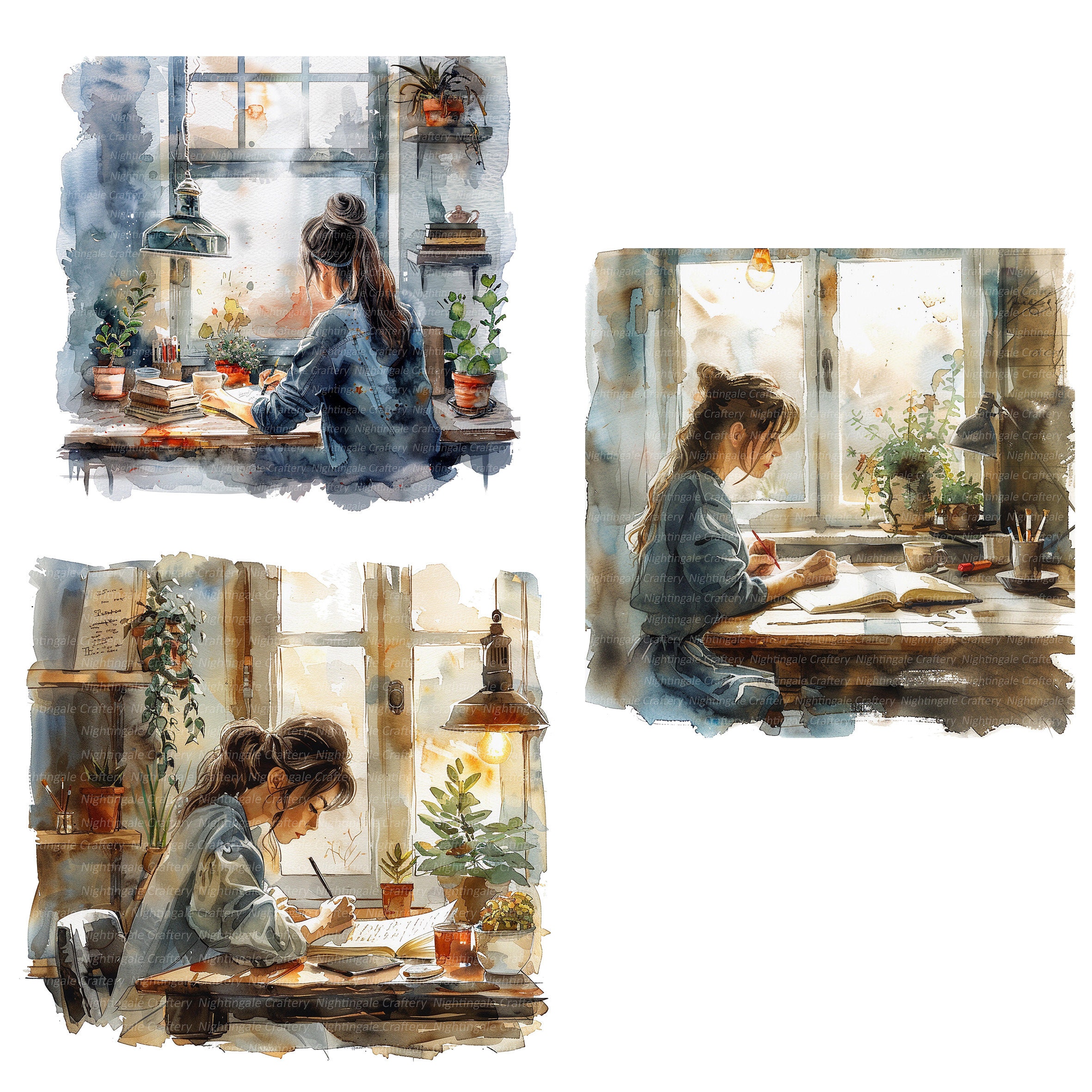 14 Woman Writing Clipart Set 2, Writer Clipart, Printable Watercolor ...